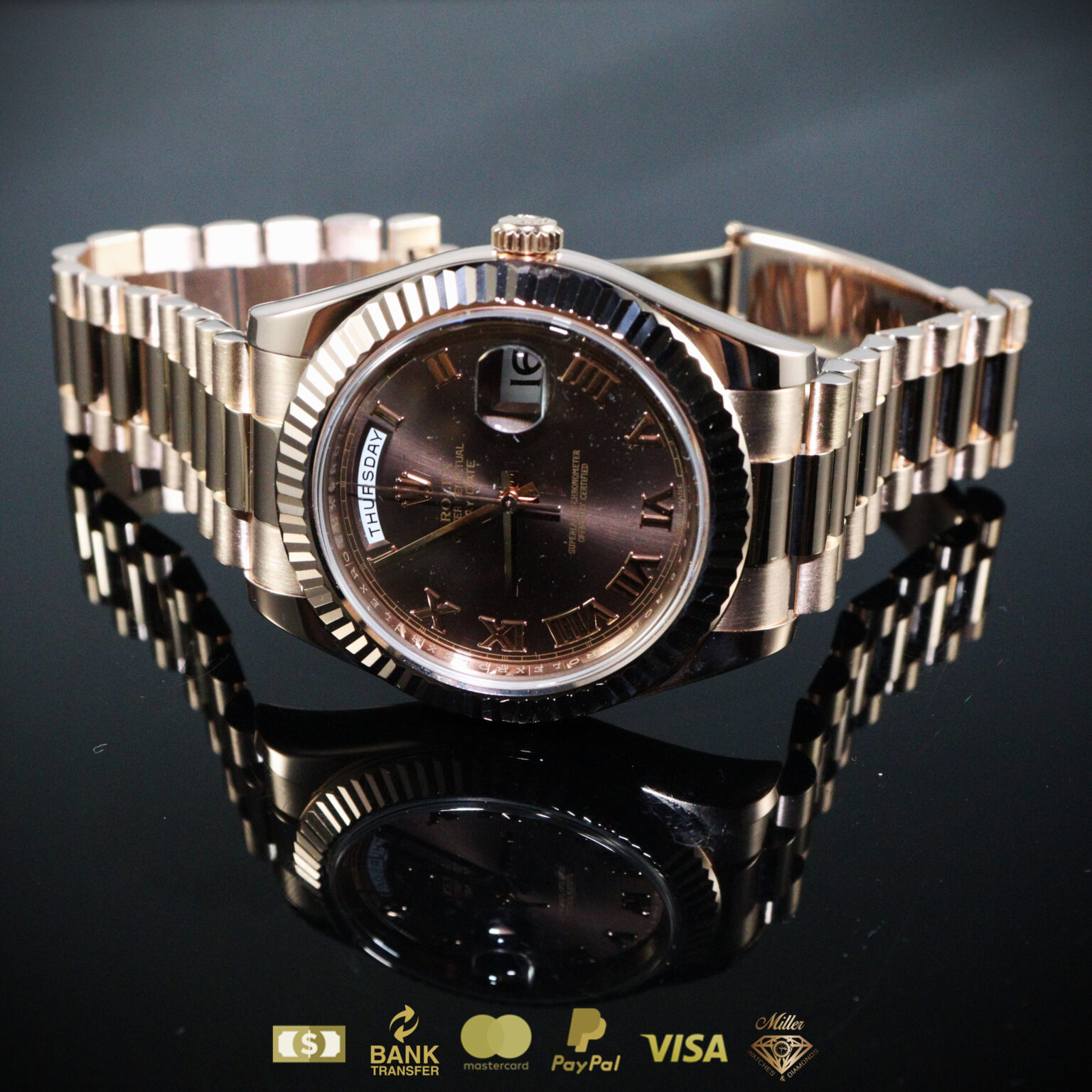 Rolex Presidente Day-Date 41 mm oro rosado chocolate – Miller Watches ...