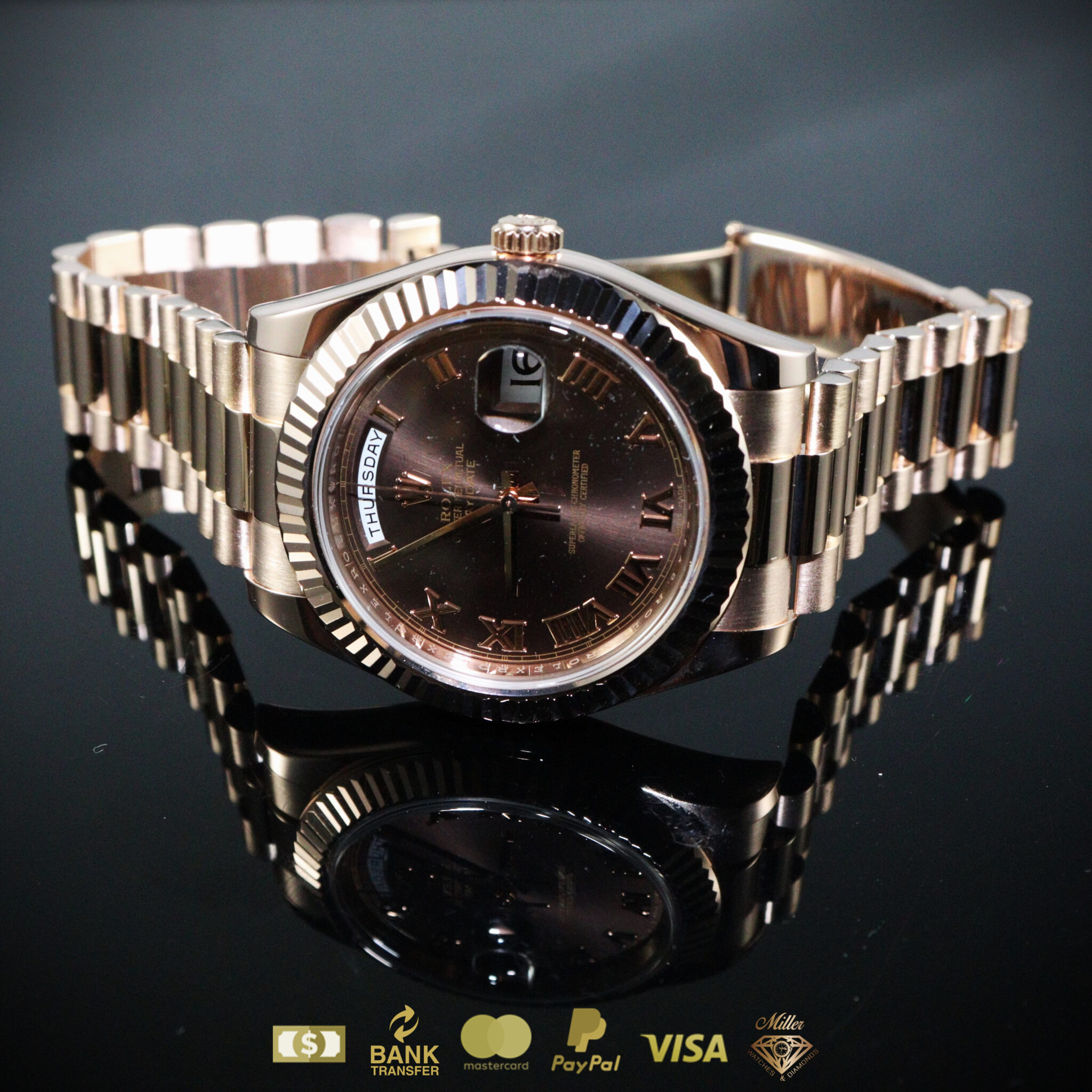 Rolex Presidente Day-Date 41 mm oro rosado chocolate – Miller Watches ...