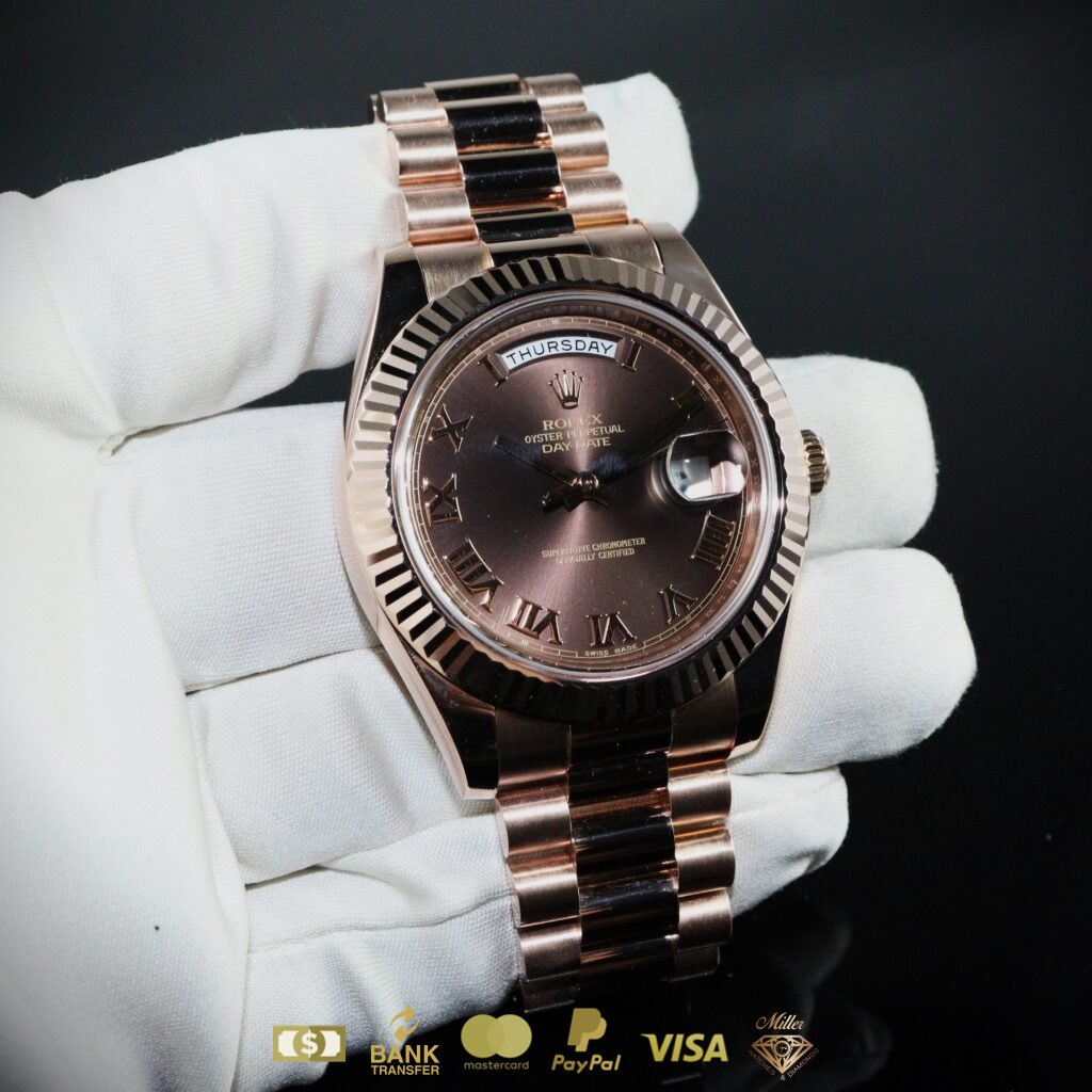 Rolex Presidente Day-Date 41 mm oro rosado chocolate – Miller Watches ...
