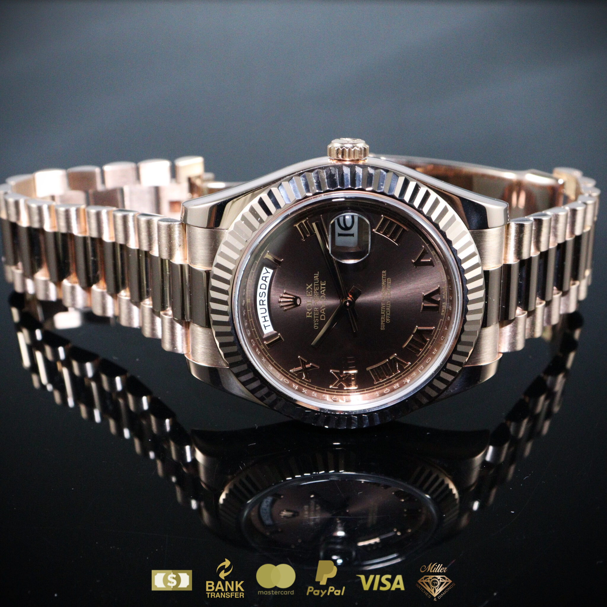 Rolex Presidente Day-Date 41 mm oro rosado chocolate – Miller Watches ...