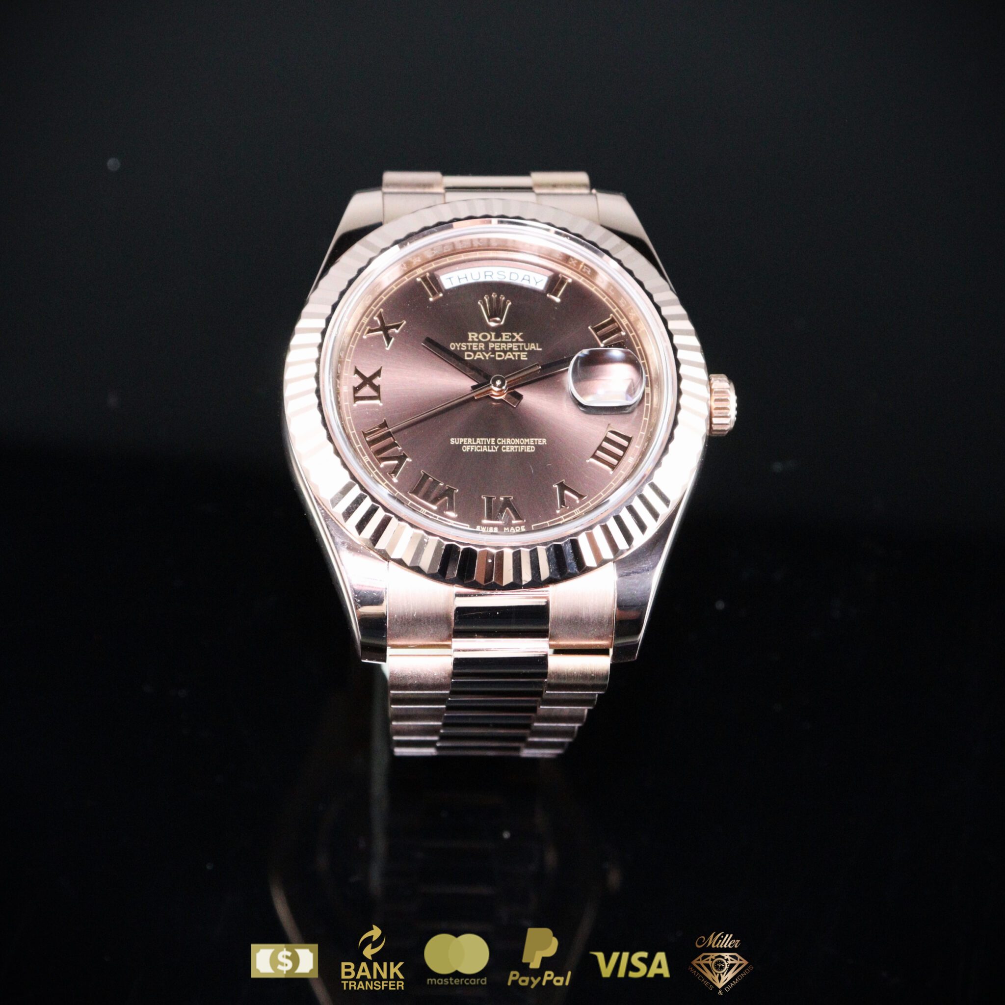Rolex Presidente Day-Date 41 mm oro rosado chocolate – Miller Watches ...