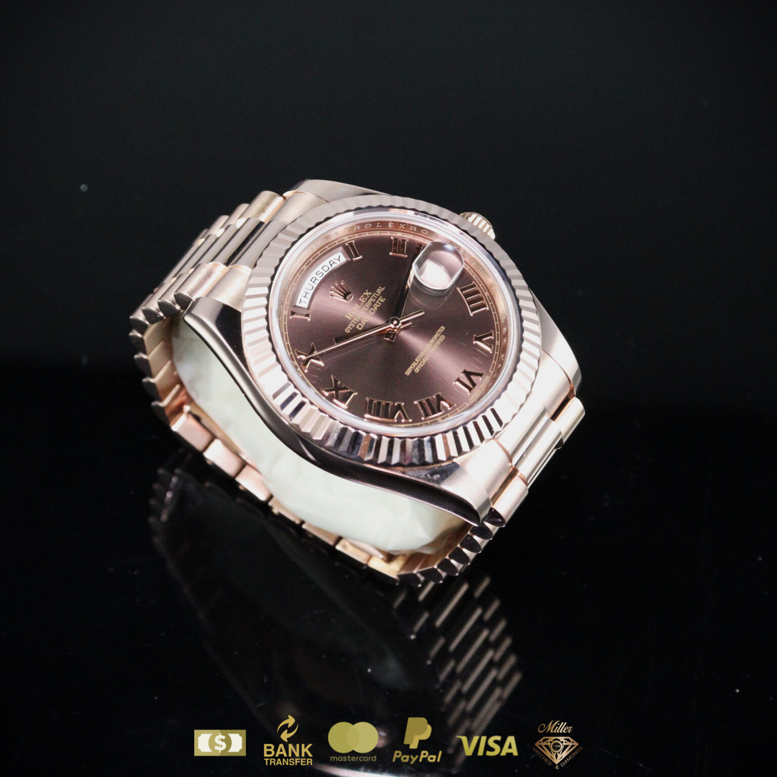 Rolex Presidente Day-Date 41 mm oro rosado chocolate – Miller Watches ...